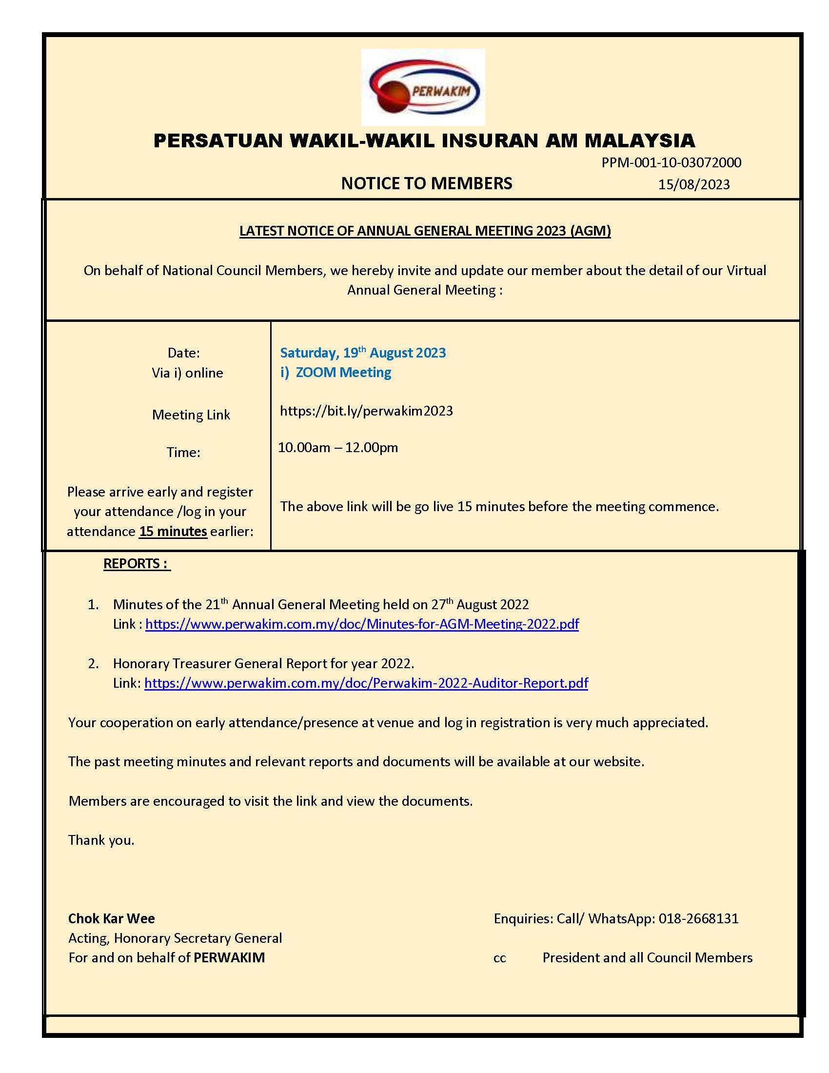 AGM 2023 – Perwakim